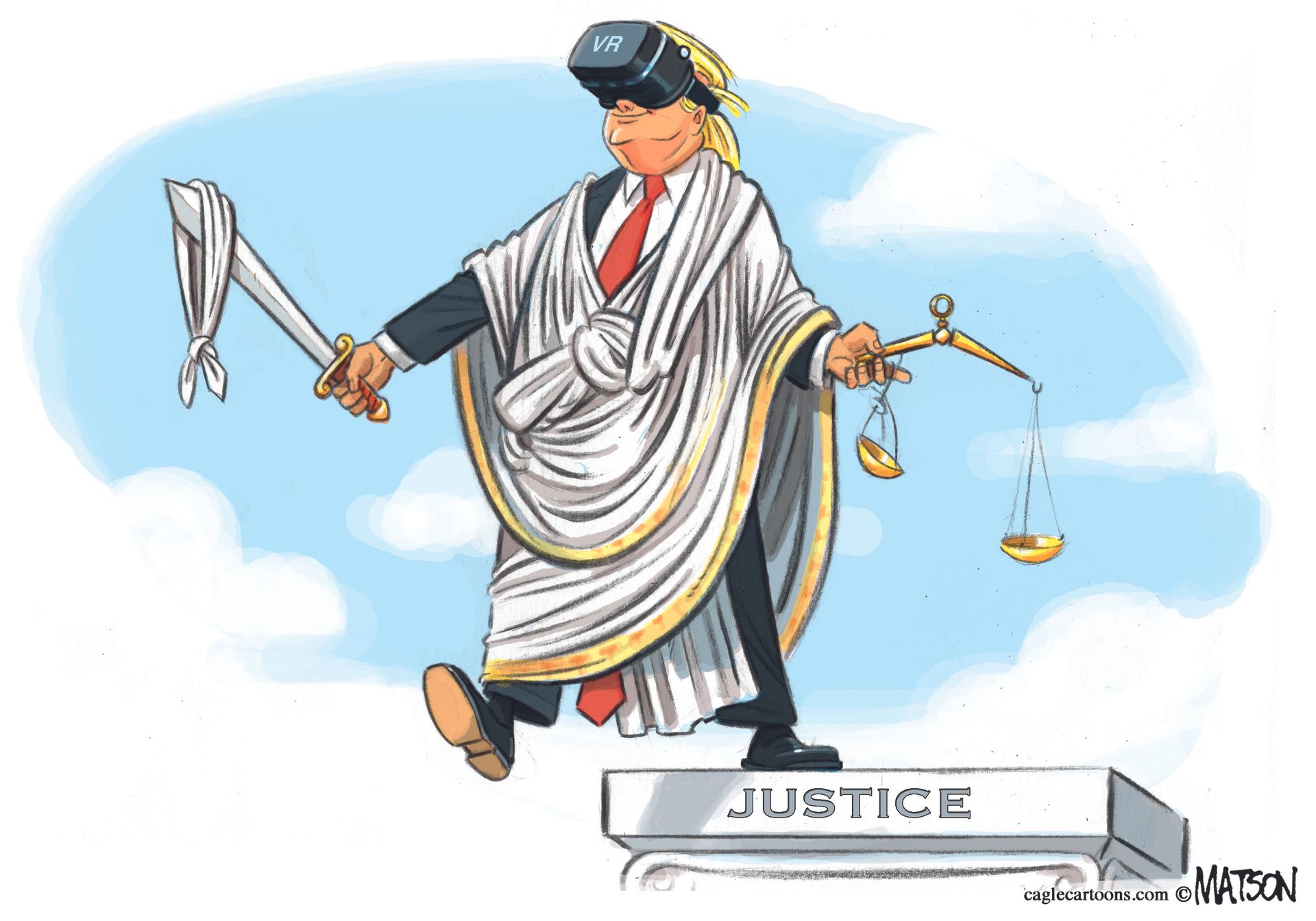 Political cartoon U.S. Trump Justice Department virtual reality scandal ...