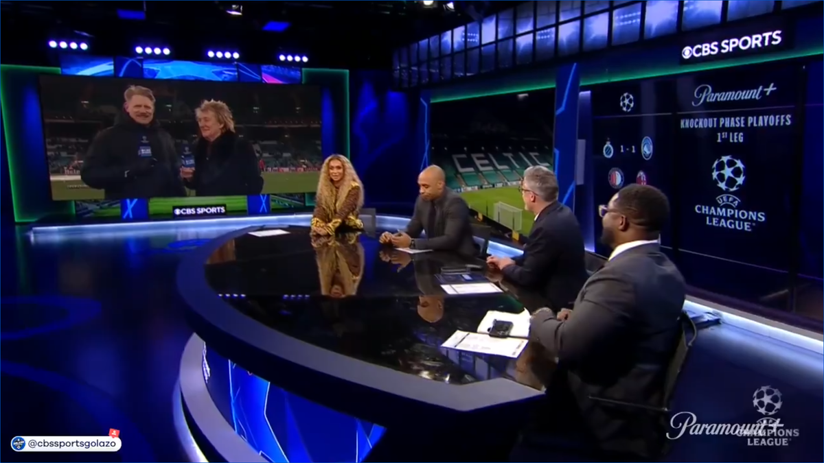'I've had a few' Rod Stewart's pitchside interview on CBS with Peter ...