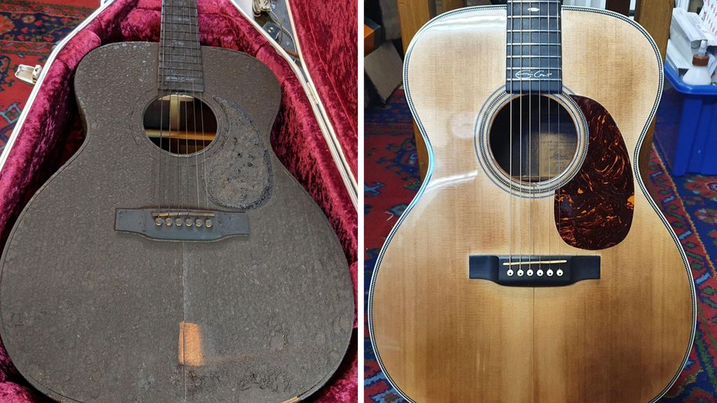 Monty's Guitars brings Ed Sheeran’s badly burned Martin, gifted to him ...