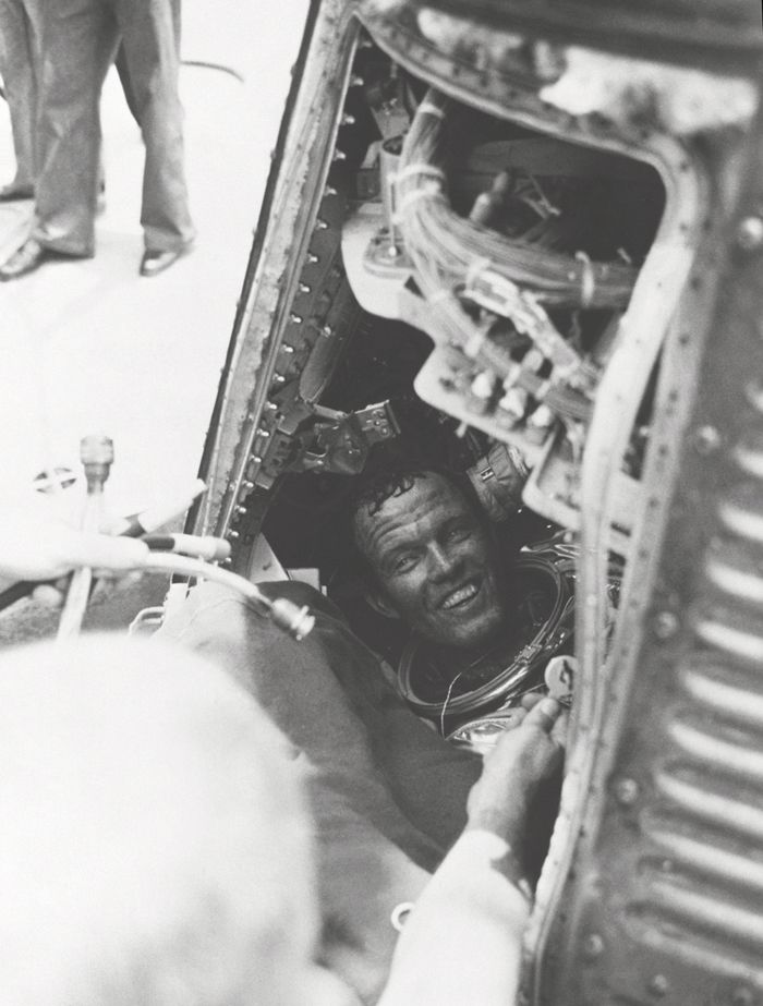 Space History Photo: Cooper Inside Faith 7 After Hatch is Blown | Space