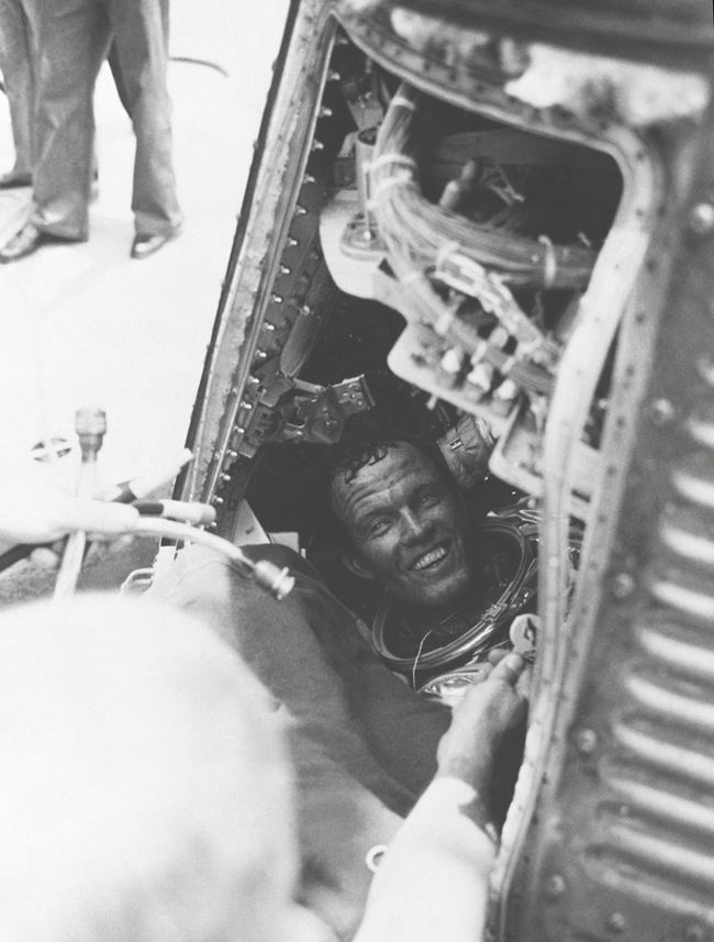 Space History Photo: Cooper Inside Faith 7 After Hatch is Blown | Space
