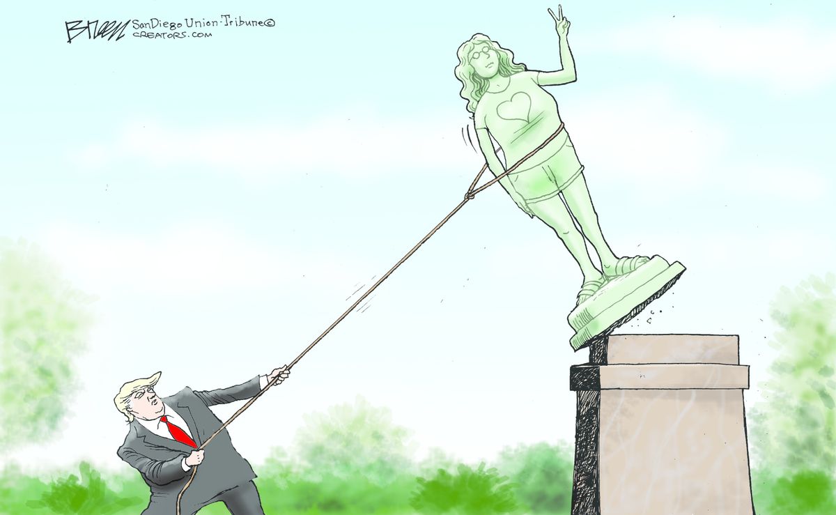 Political cartoon U.S. Trump Confederate statue liberal removal | The Week