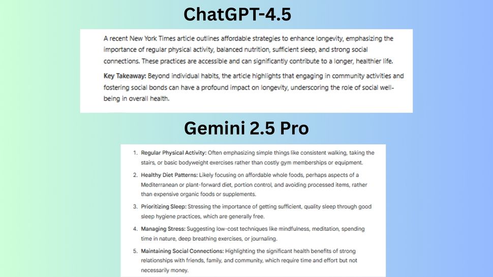 I tested ChatGPT-4.5 vs. Gemini Pro 2.5 with 5 prompts — and the ...