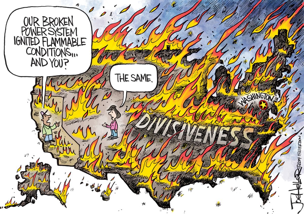 Political Cartoon U.S. Broken Power System California US Divisiveness ...