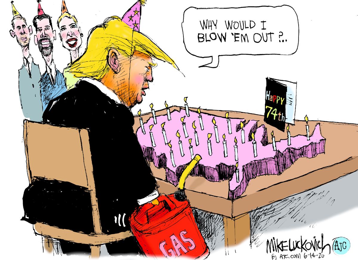 Political Cartoon U.S. Trump birthday flames America | The Week