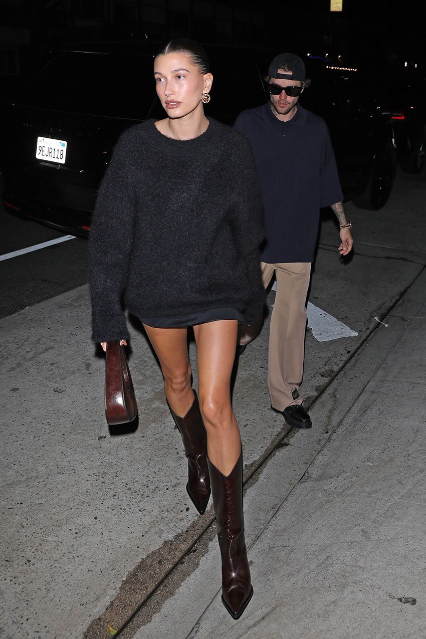 Hailey Bieber Wore Western Boots With a No-Pants Outfit | Who What Wear