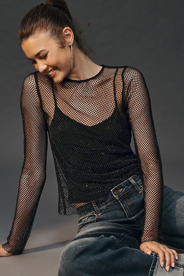 Free People's Crystal Mesh Top Goes Perfectly with Jeans | Who What Wear