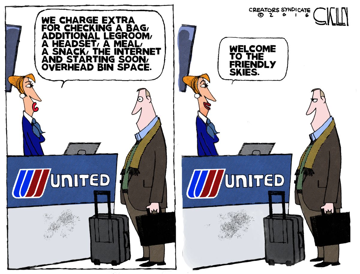 Editorial cartoon U.S. United airlines extra fees | The Week