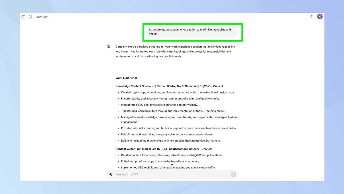 How to use ChatGPT to write a resume | Tom's Guide