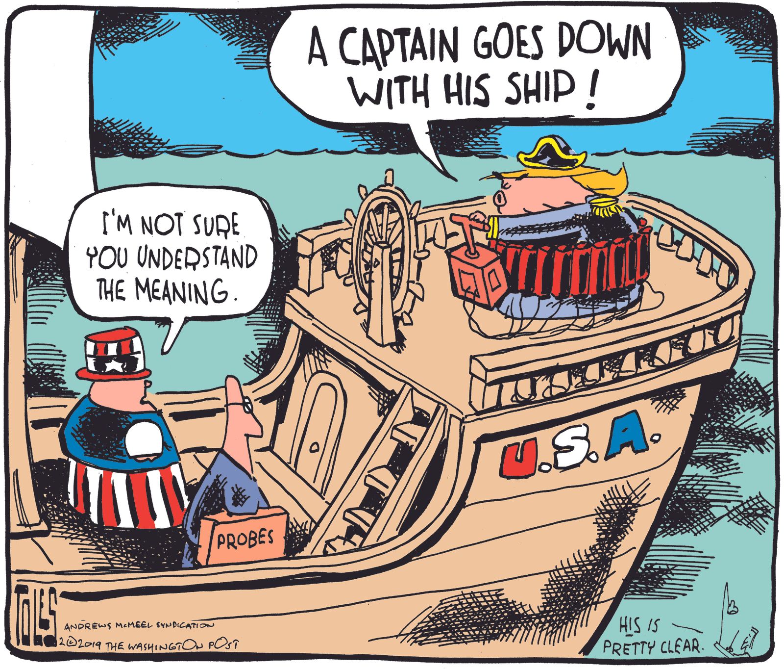 Political Cartoon U.S. Trump Captain Sinking ship | The Week