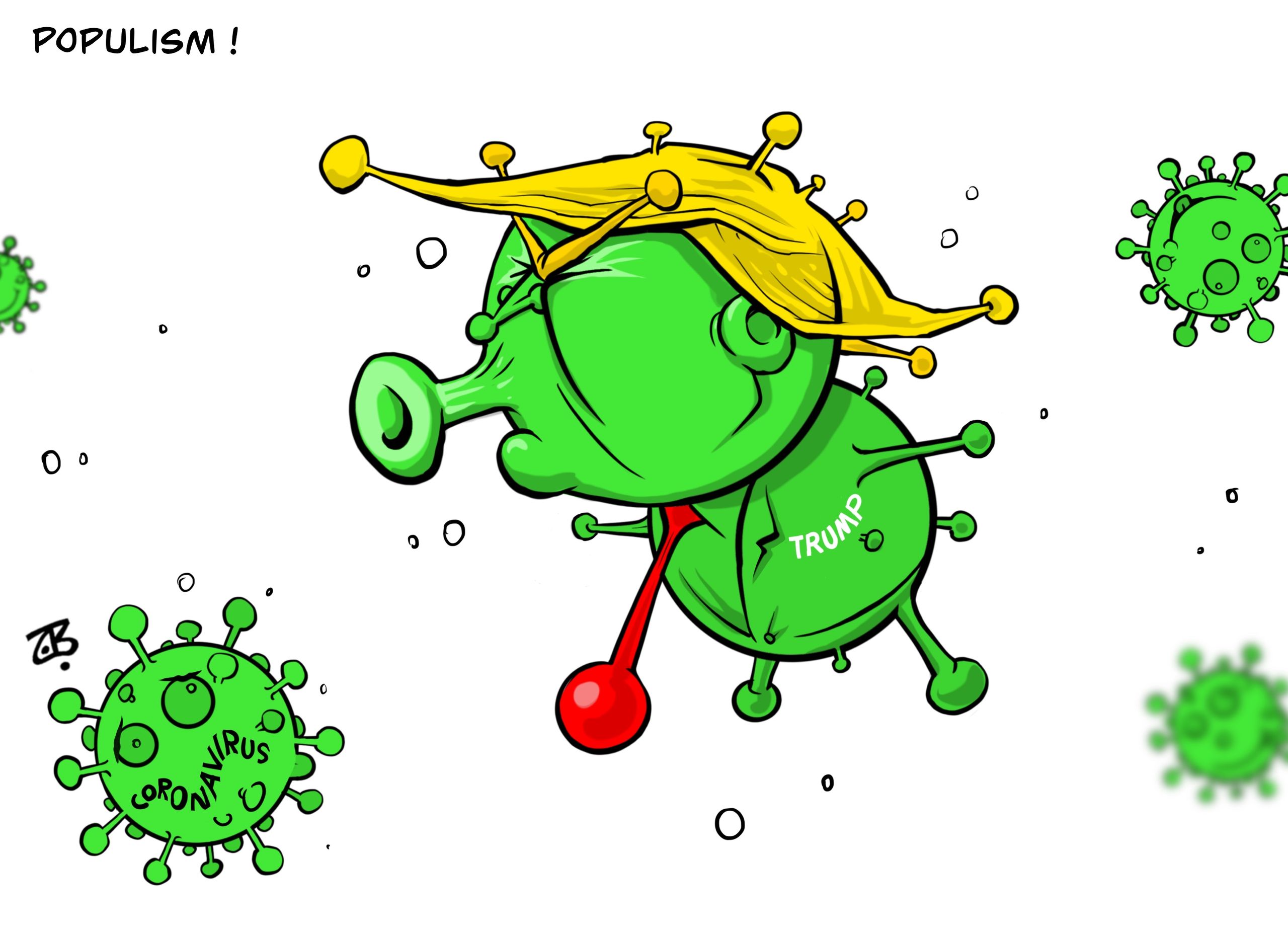 Political Cartoon U.S. Trump coronavirus populism sickness cells green ...