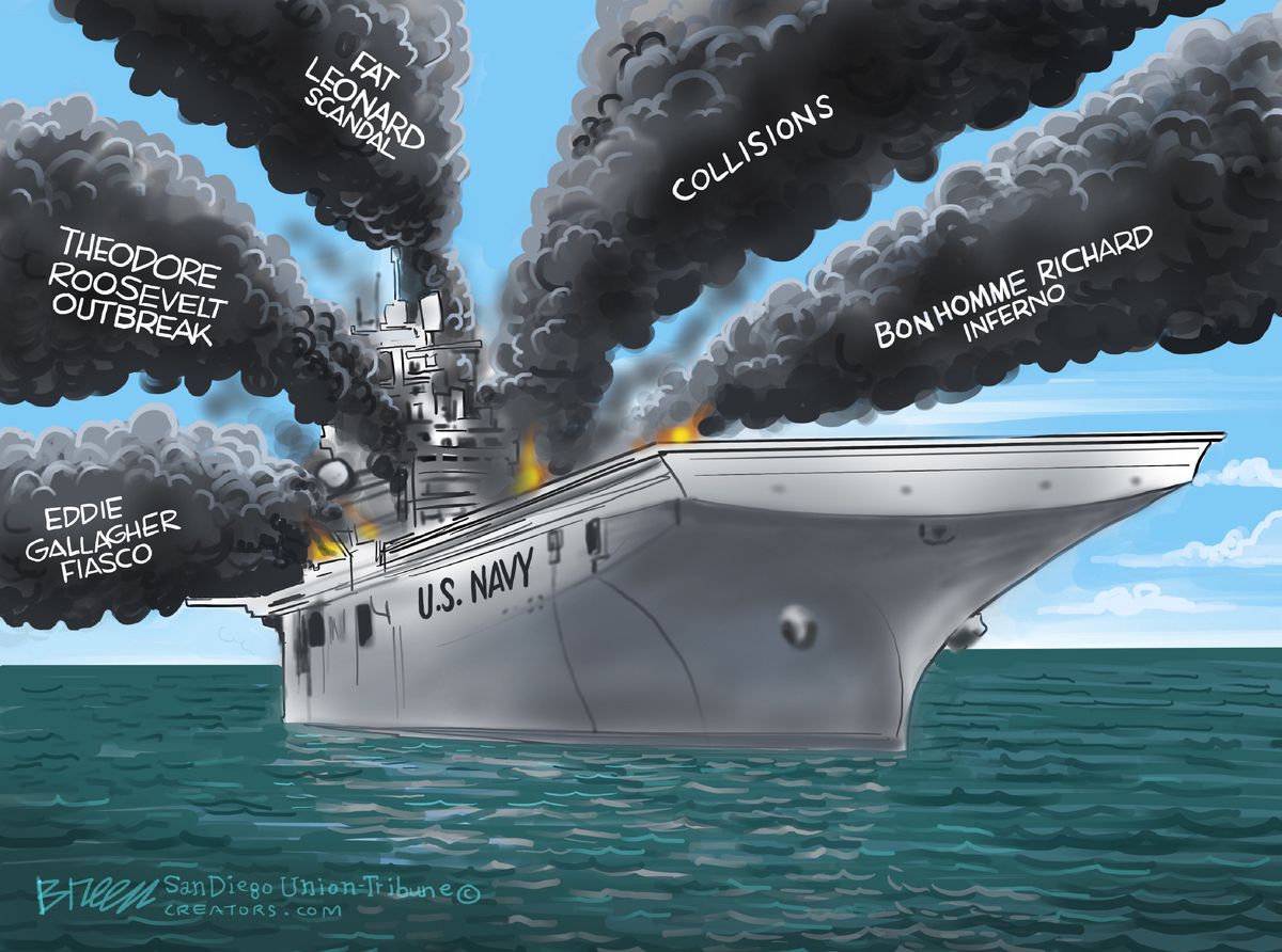 Editorial Cartoon U.S. Navy scandals fire | The Week