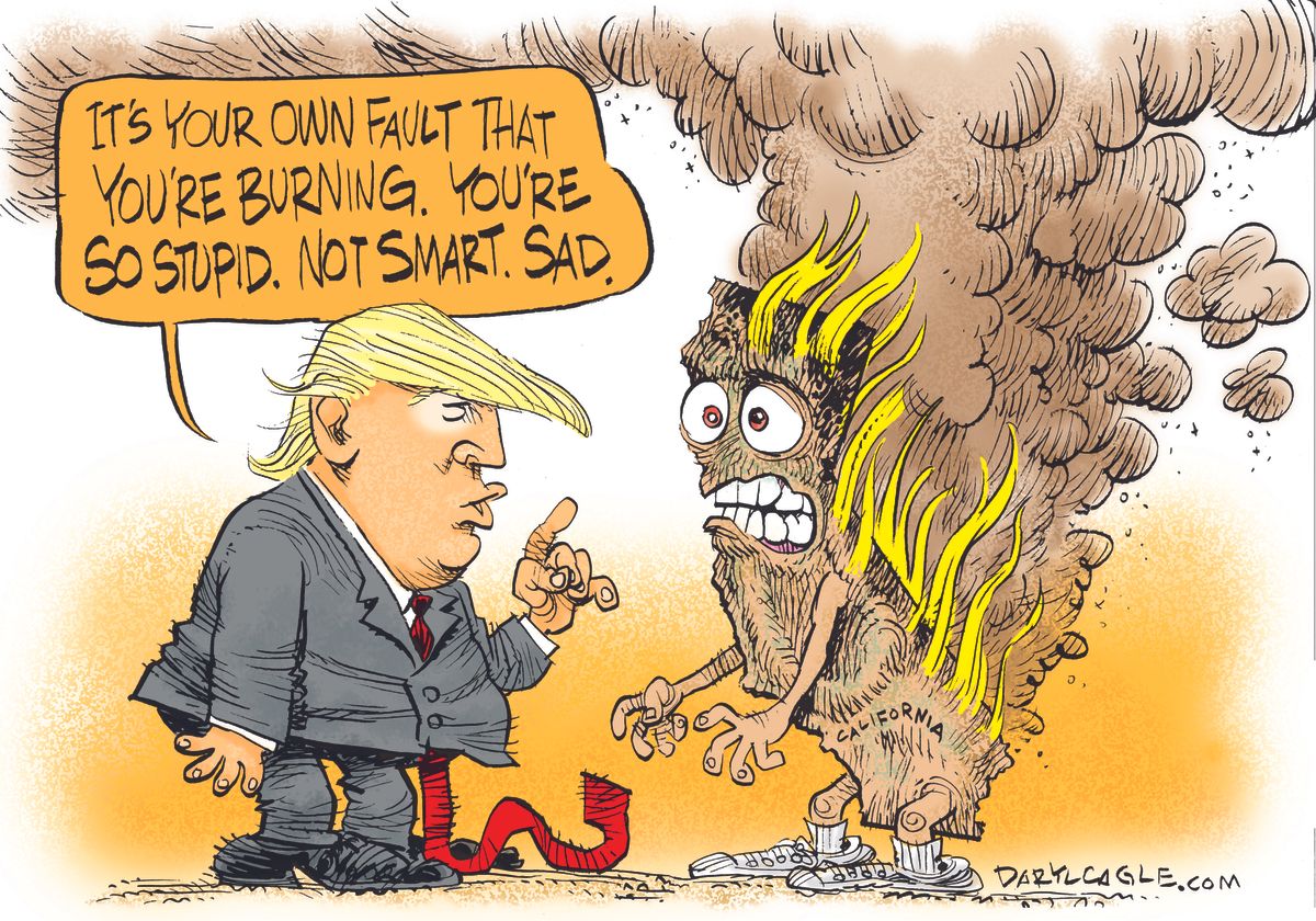 Political cartoon U.S. Trump California wildfire burning EPA ...