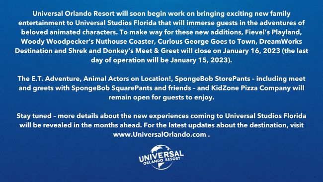Universal Studios Florida Announces The Closure Of Several Attractions ...