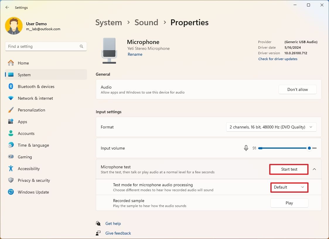 How to test microphone audio processing modes on Windows 11 version ...