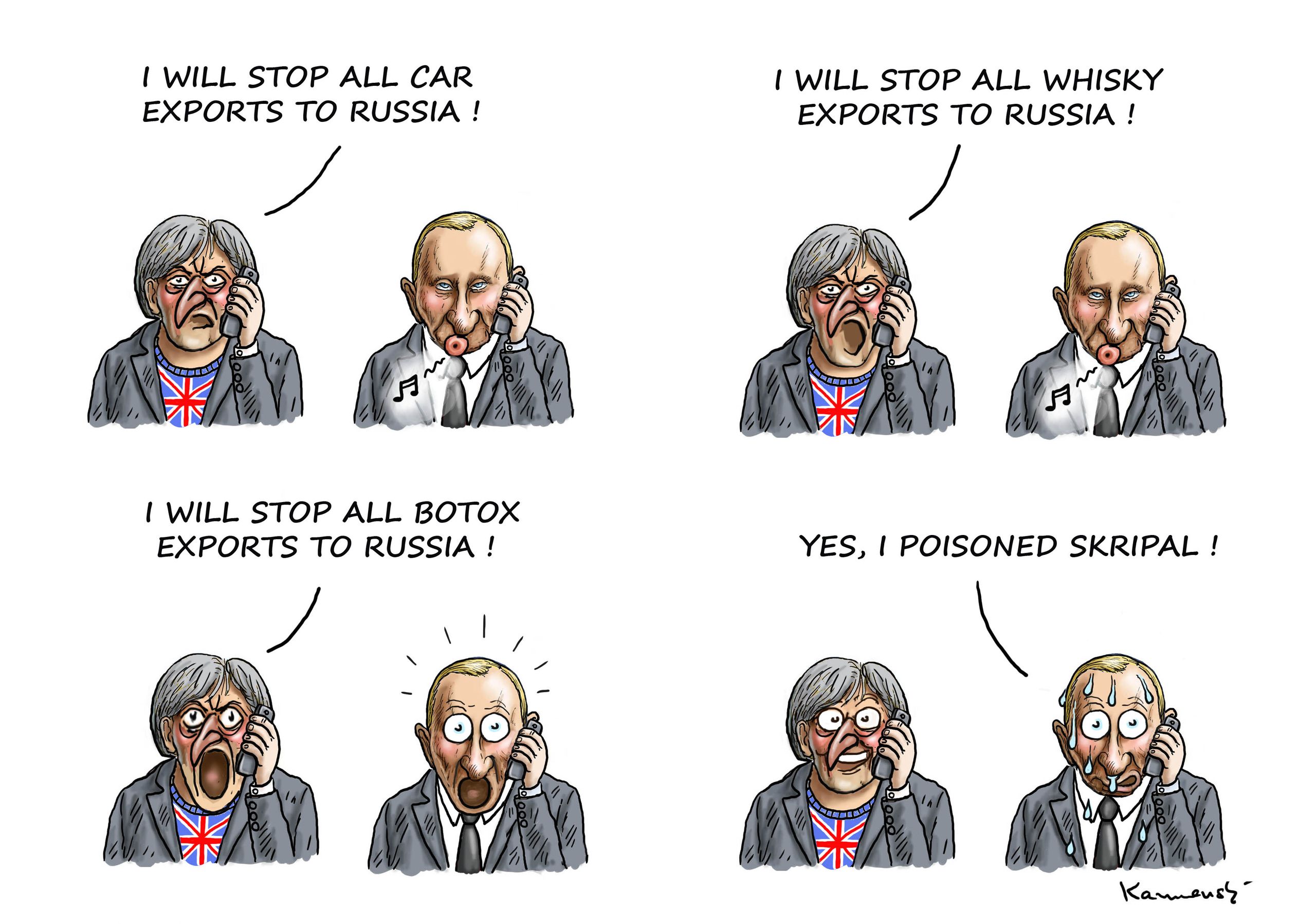 Political cartoon World Britain sanctions Theresa May Russia Putin ...