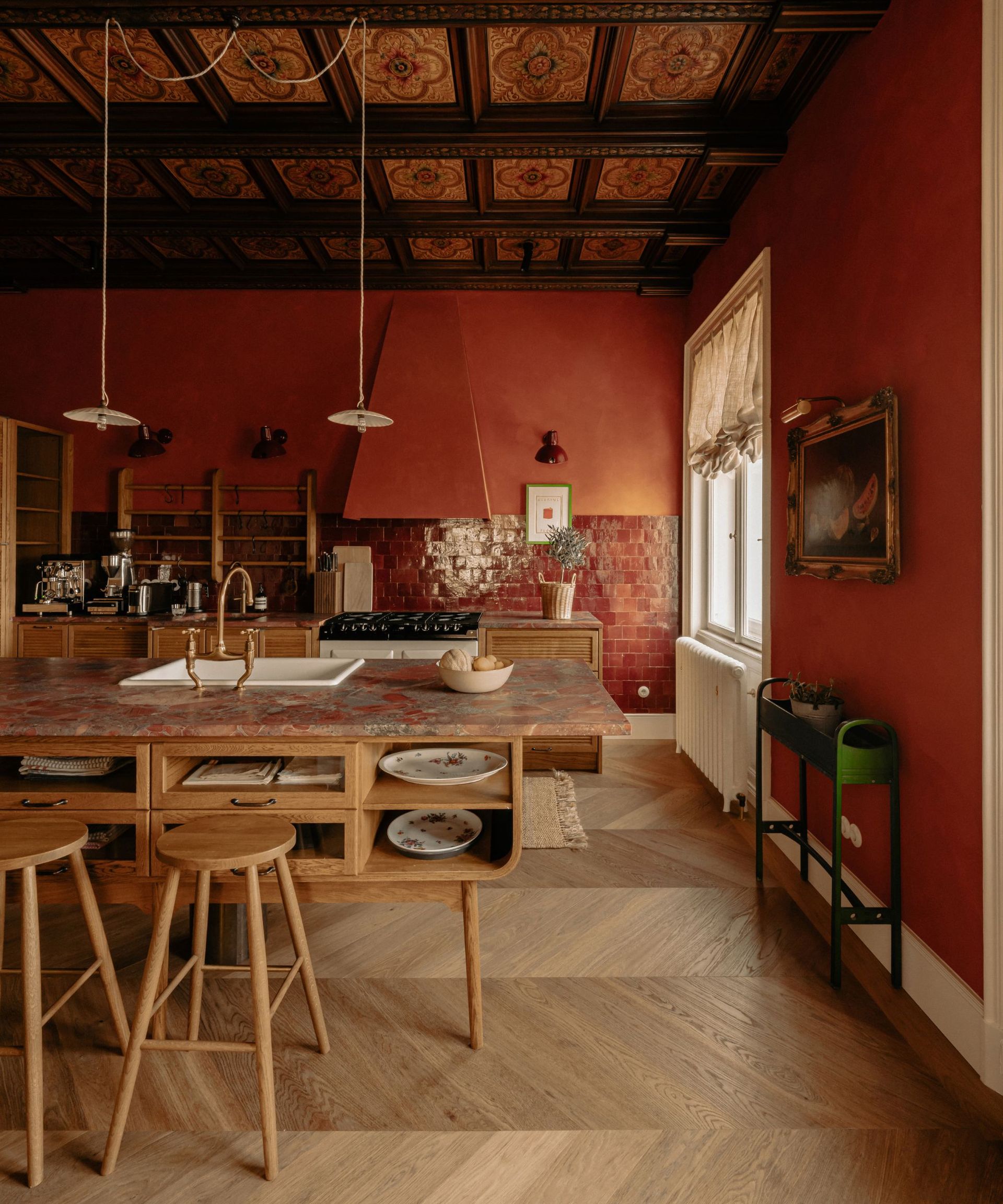 Tour this wooden kitchen with unexpected paprika red walls | Homes and ...