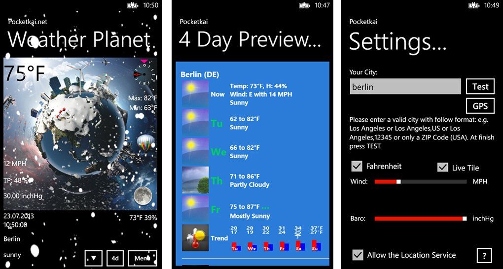Weather Planet, a visually appealing Windows Phone weather app ...