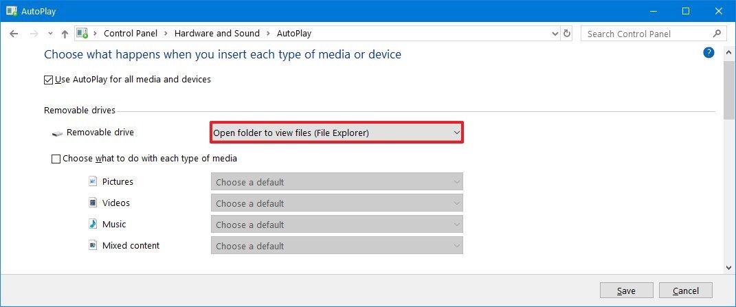 How to manage AutoPlay settings for USB drives and Memory cards on ...