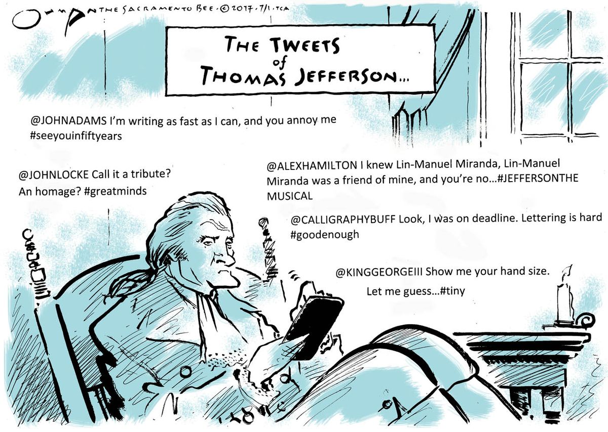 Political cartoon U.S. Trump tweets Thomas Jefferson tweets | The Week