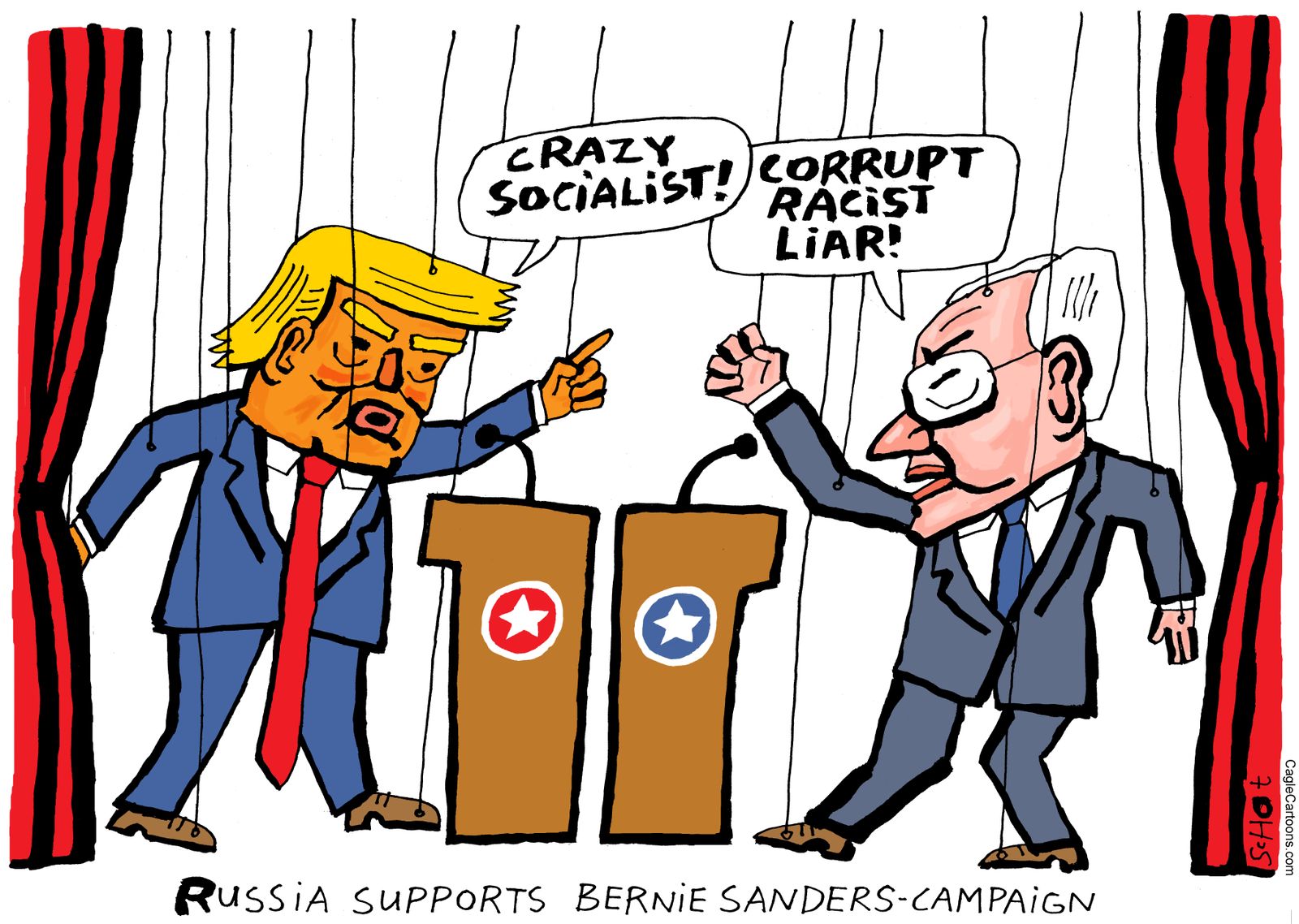 Political Cartoon U.S. Russian puppets Sanders Trump 2020 election ...