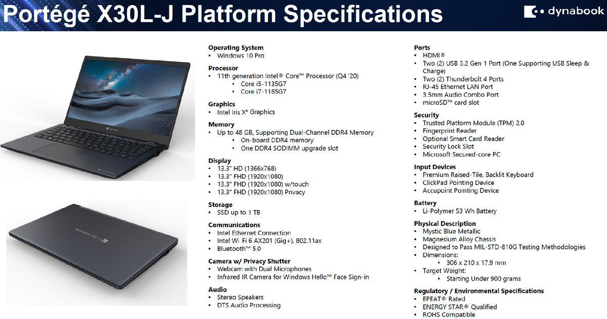 Dynabook launches 13-inch Portégé X30 laptops with Intel’s Tiger Lake ...
