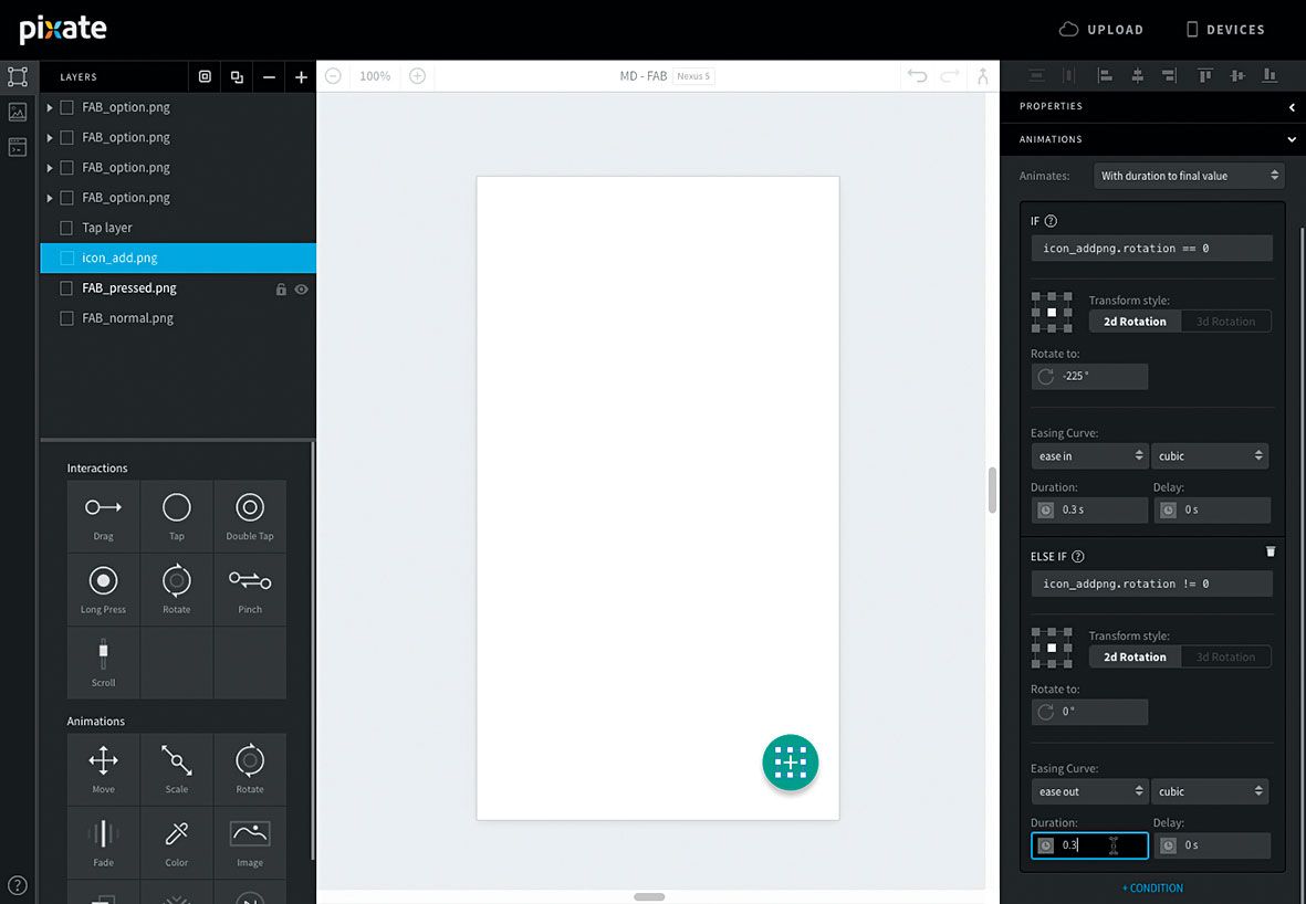 Prototype a floating action button in Pixate | Creative Bloq