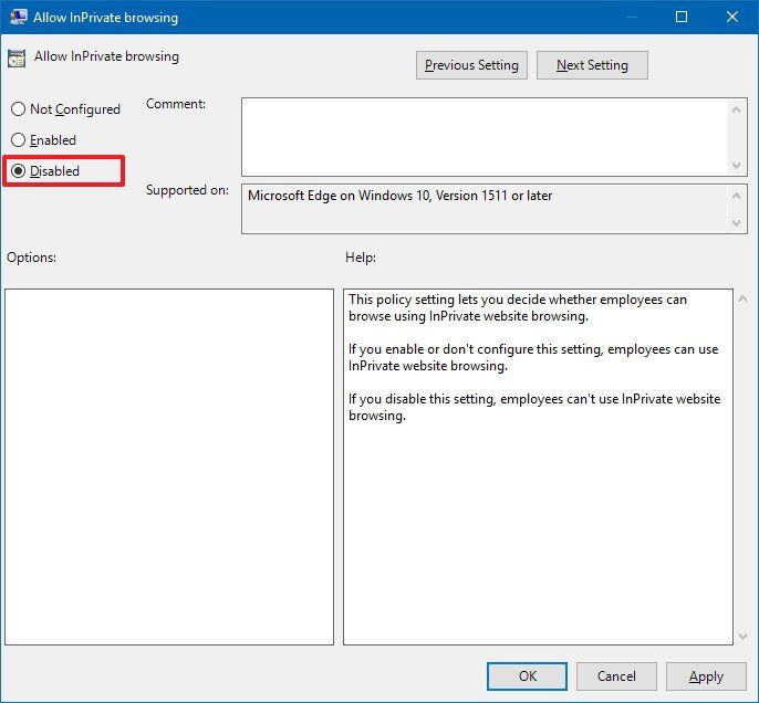 How to disable Microsoft Edge InPrivate browsing on Windows 10 ...