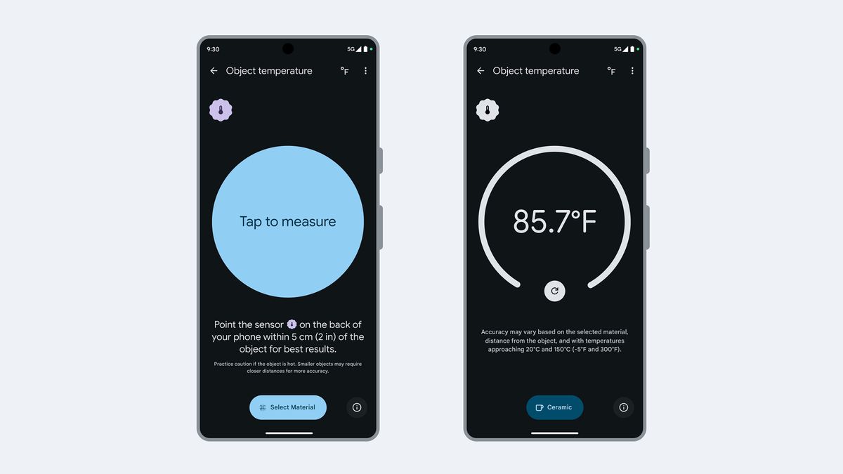 The handy Pixel Thermometer app can now be used to take measurements ...
