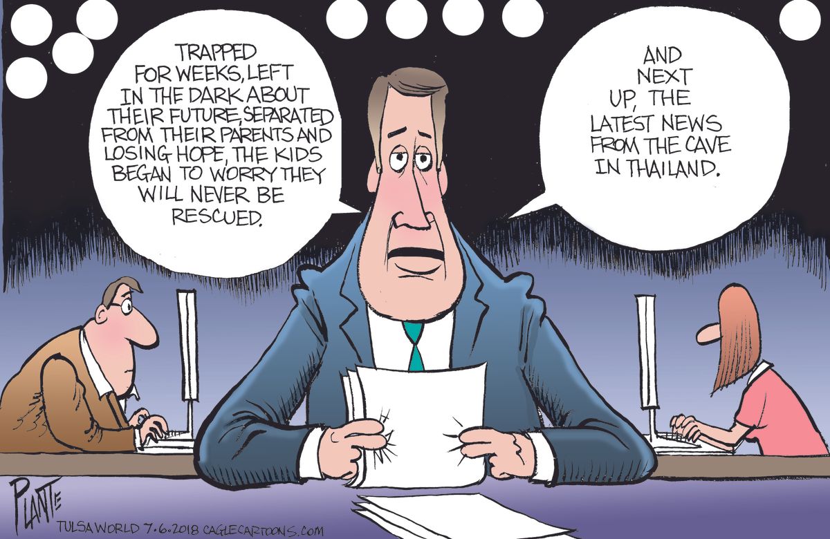 Political cartoon U.S. migrant children family separation Thailand cave ...