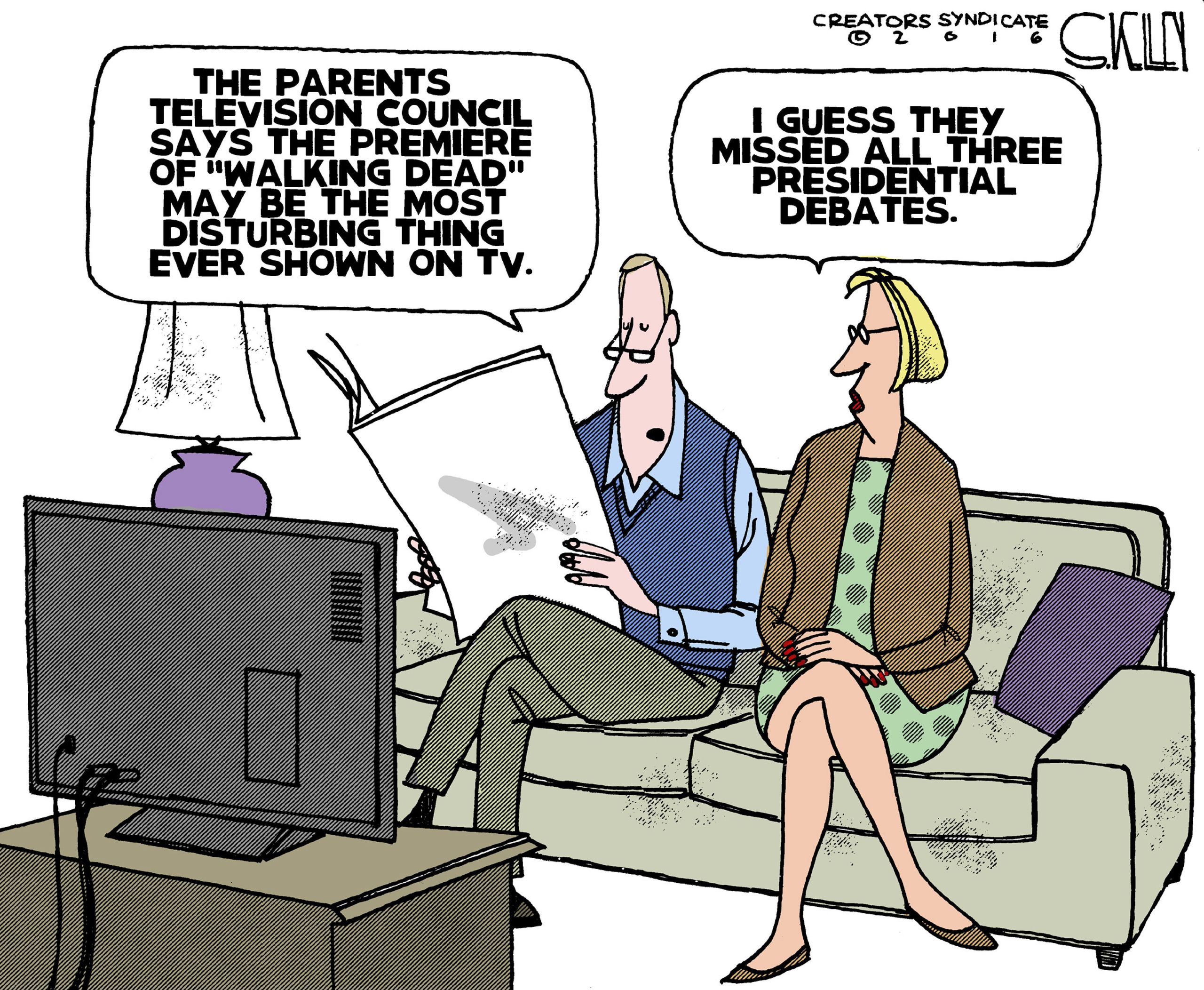 Editorial cartoon U.S. The Walking Dead presidential debates disturbing ...