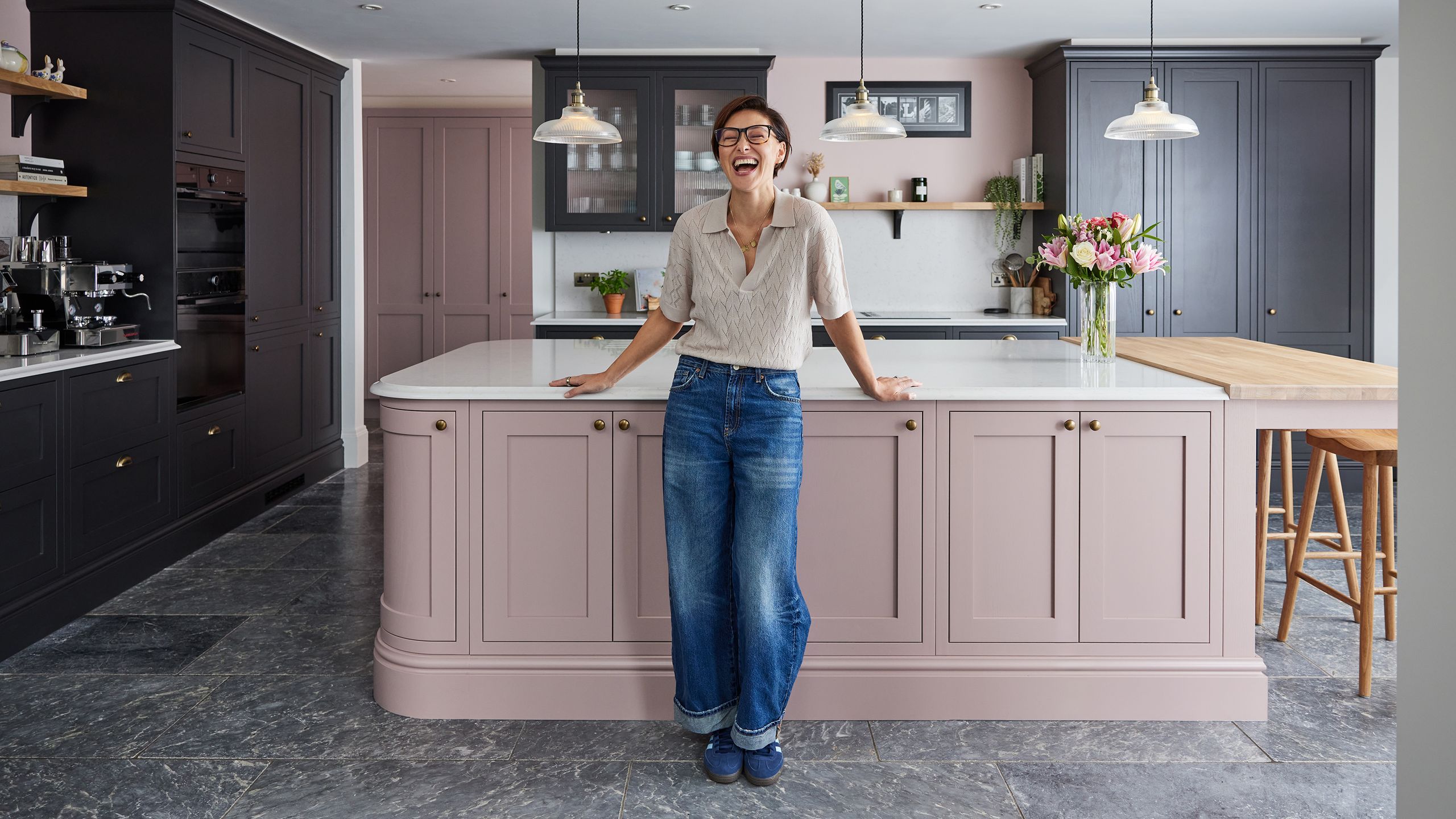 Tour Emma Willis' two-tone pink kitchen | Ideal Home