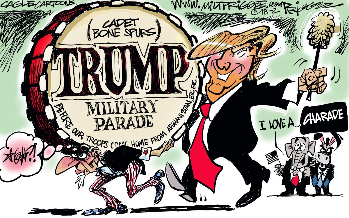 Political cartoon U.S. Trump military parade draft deferment | The Week