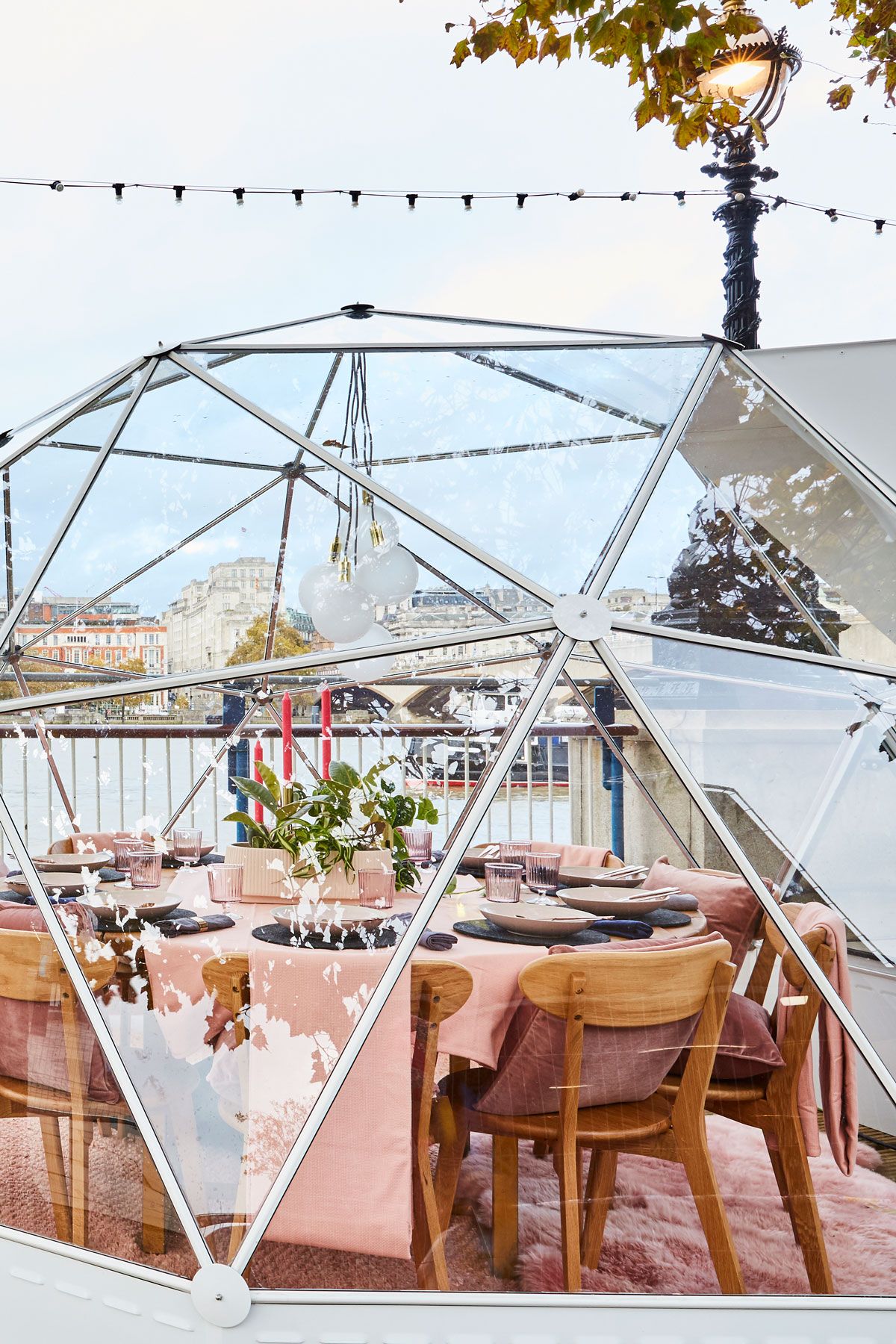 Want a unique dining experience? Try a snow globe with an insta interior