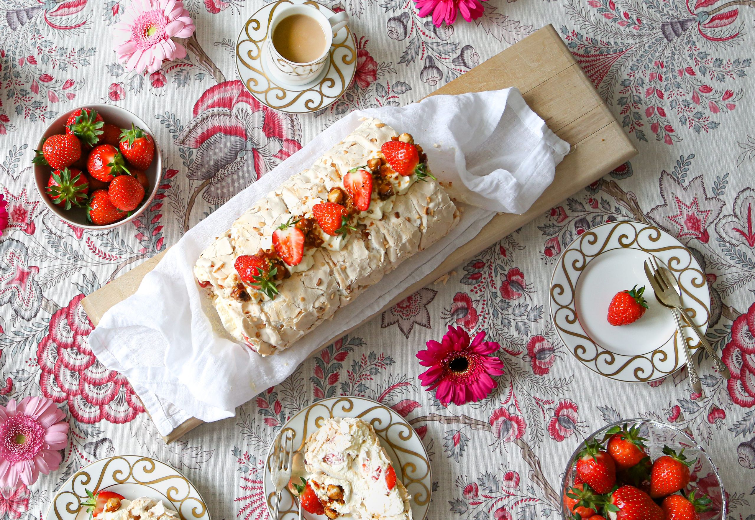 A deliciously summery strawberry and hazelnut-meringue roulade with ...