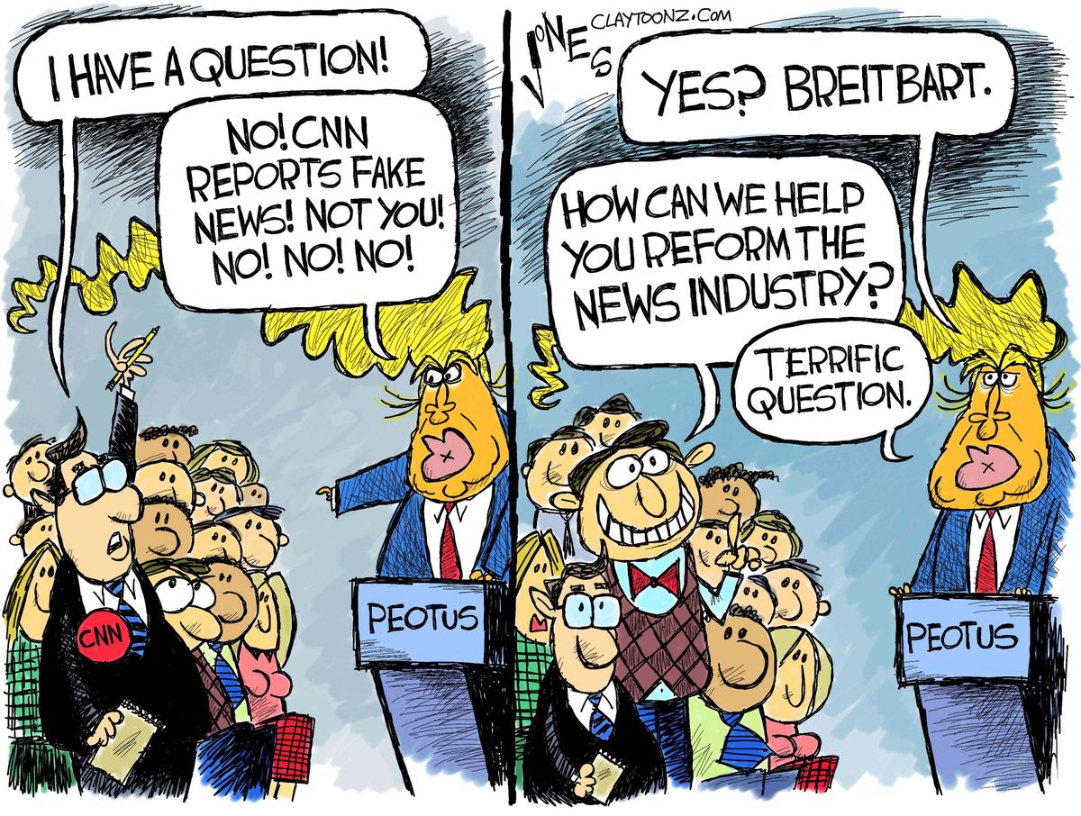 Political cartoon U.S. Donald Trump press conference CNN | The Week