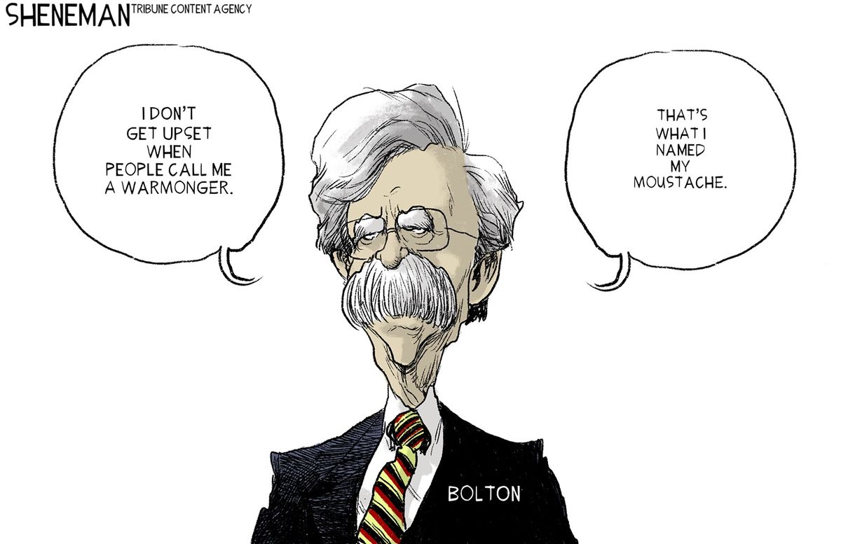 Political Cartoon U.S. John Bolton Iran War Threat Mustache | The Week