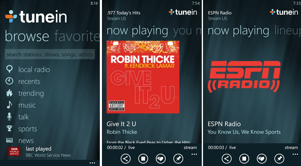 TuneIn Radio updated on Windows Phone 8 with new UI and support for ...