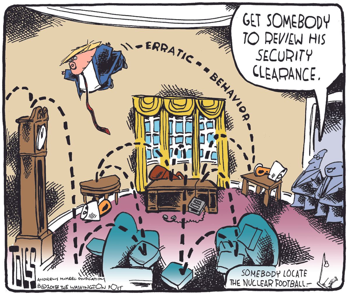 Political cartoon U.S. Trump security clearance nuclear football ...