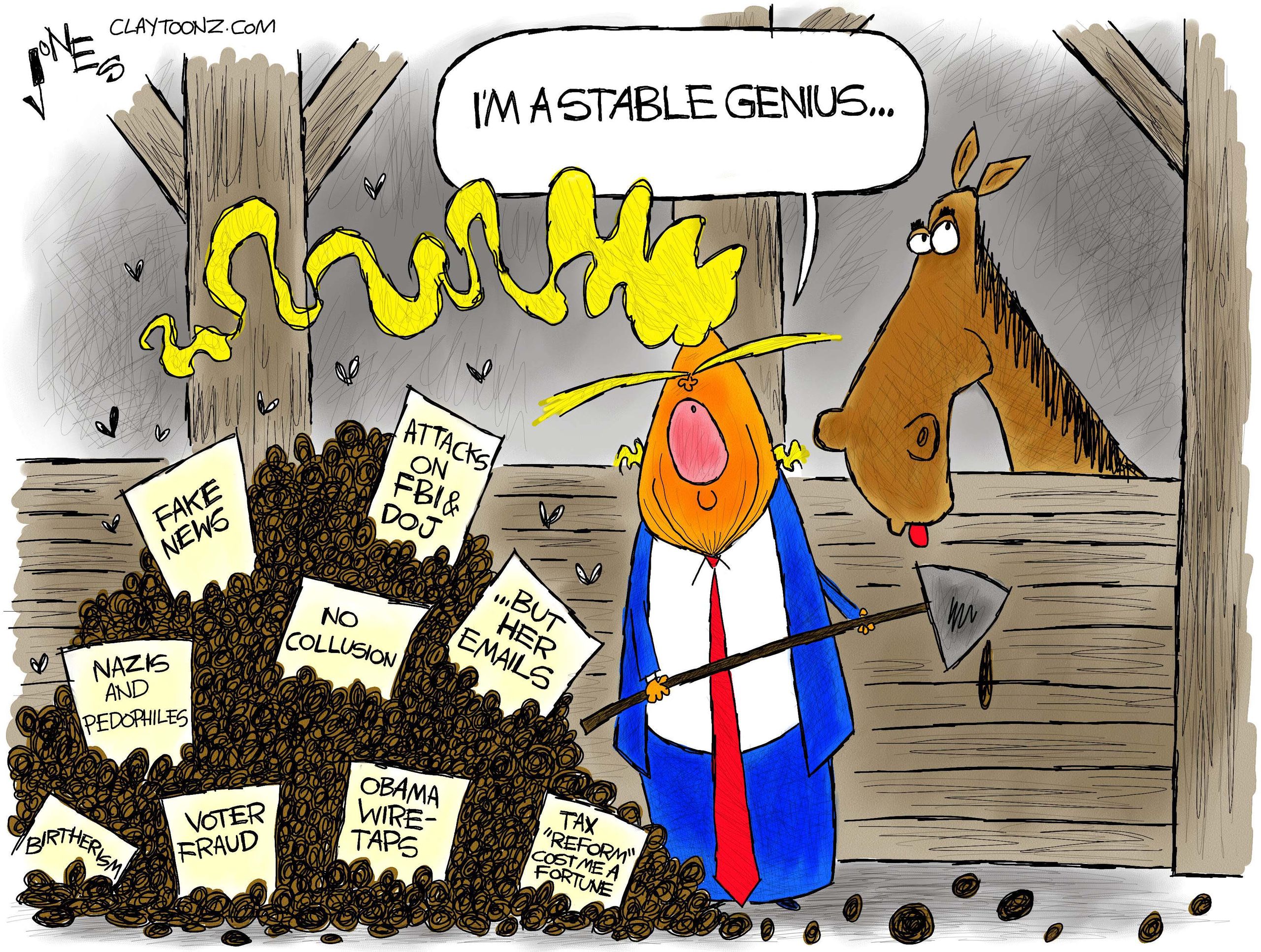 Political cartoon U.S. Trump tweets stable genius | The Week