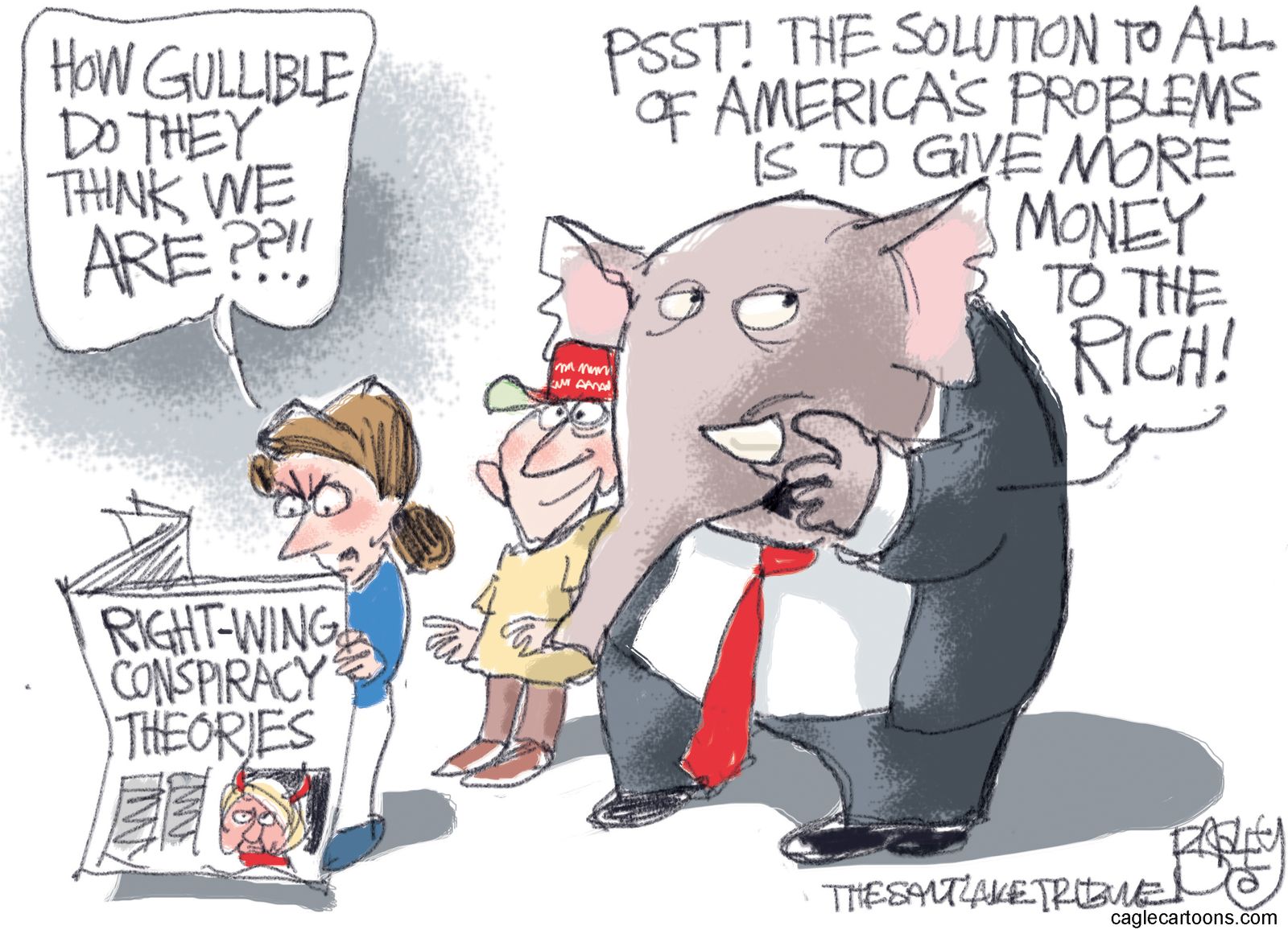 Political cartoon U.S. Republican elephant conspiracy theories MAGA ...