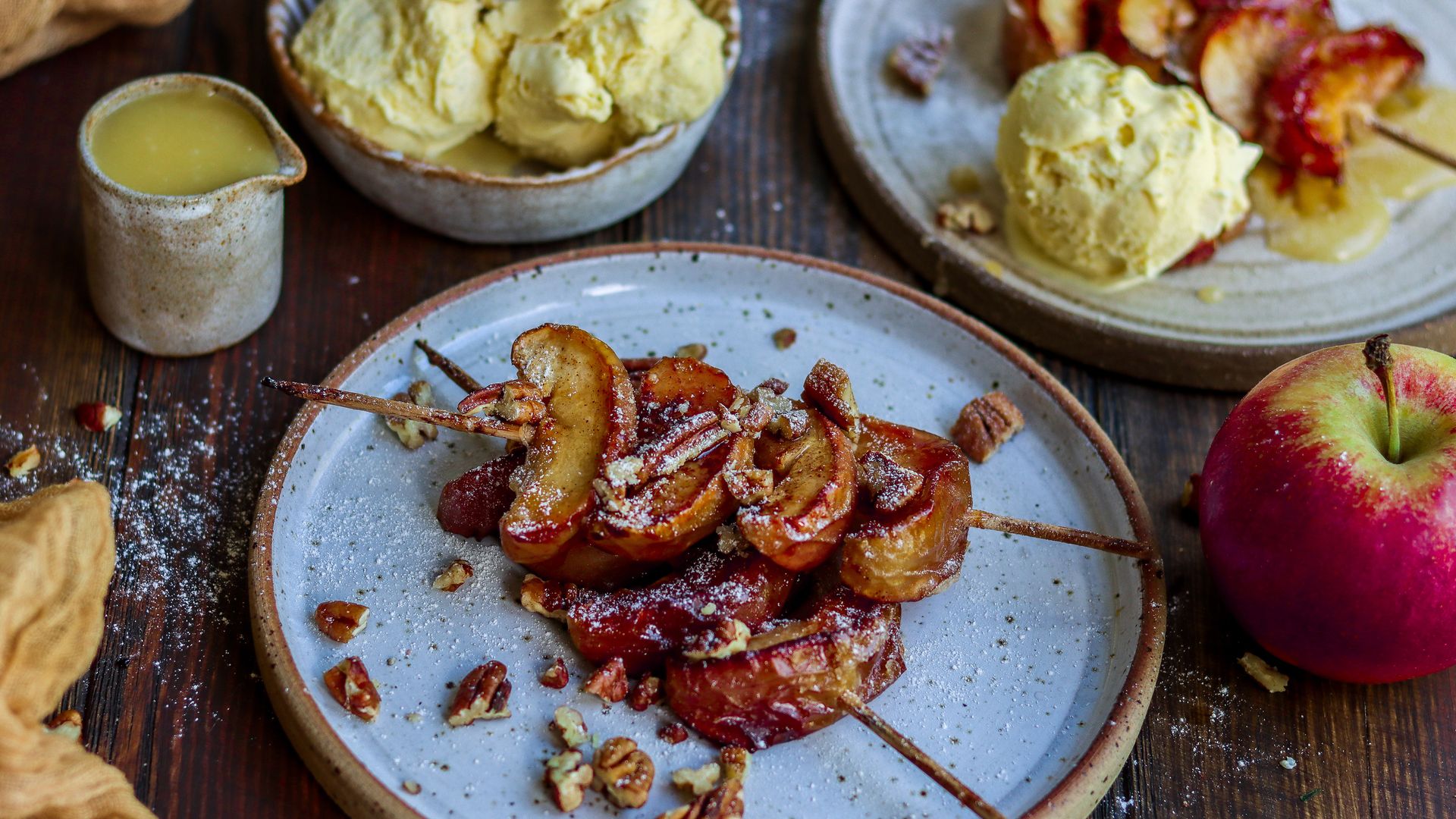 BBQ recipe: apple skewers with salted caramel sauce and pecans ...