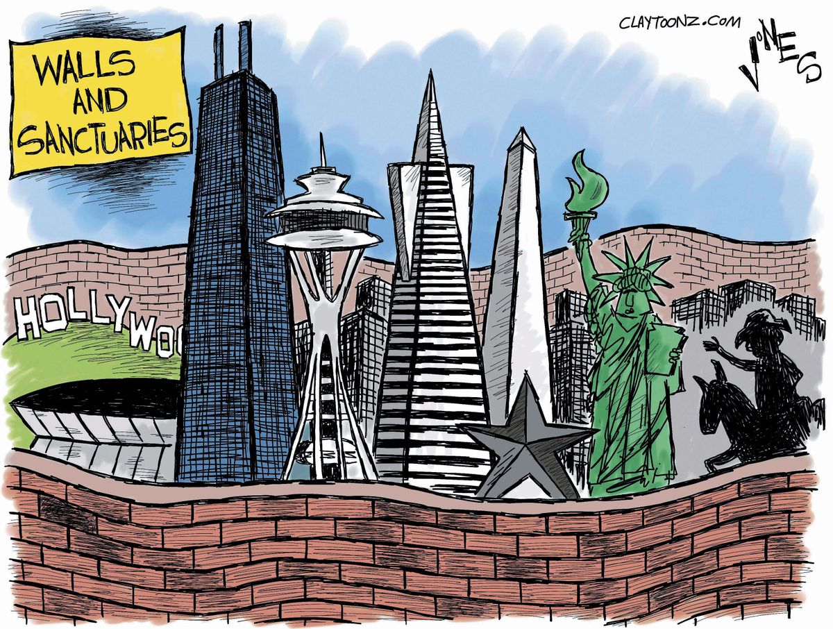 Editorial Cartoon U.S. Border wall Mexico sanctuary landmarks | The Week