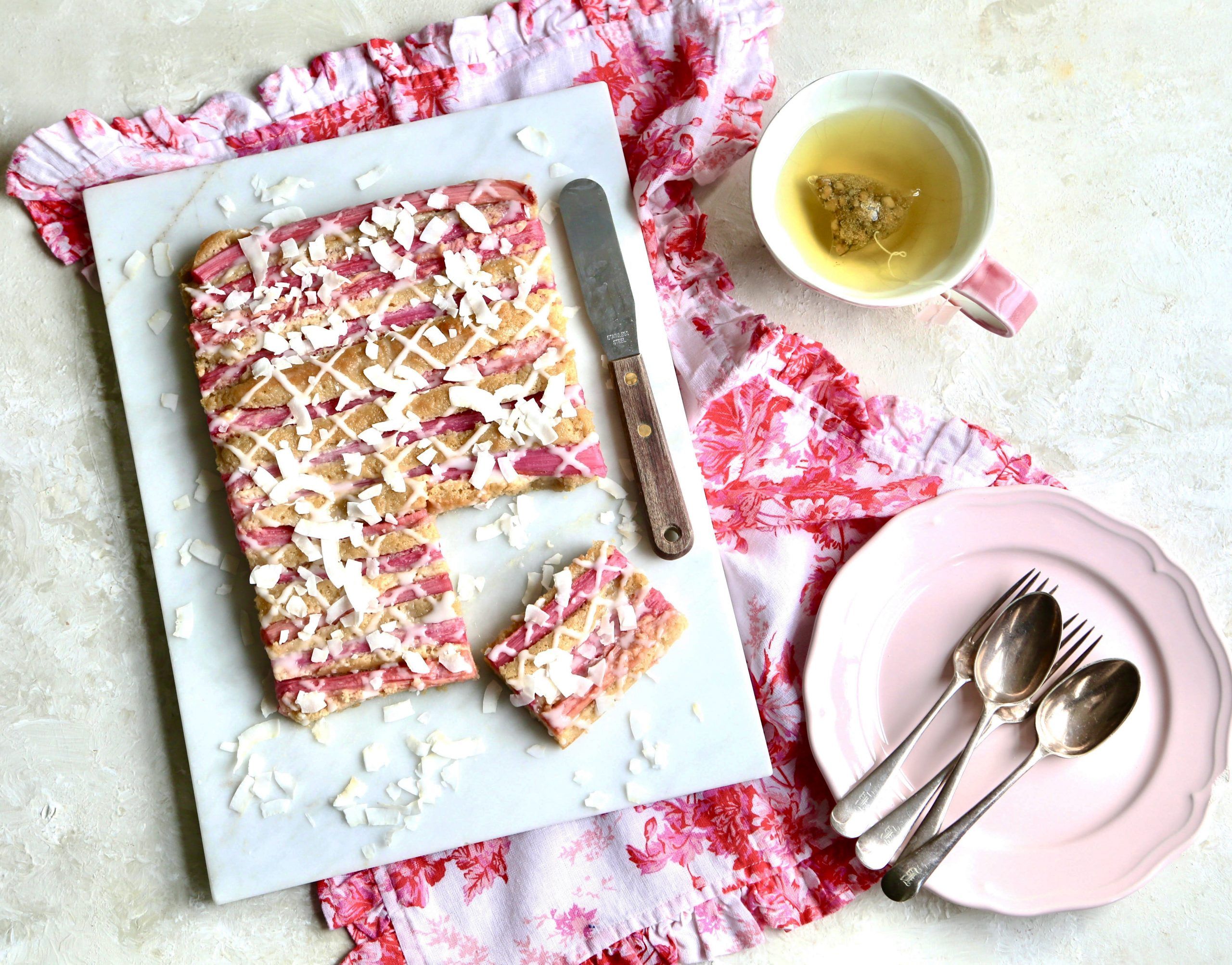 Recipe: Rhubarb and coconut tray bake with rose glaze | Country Life