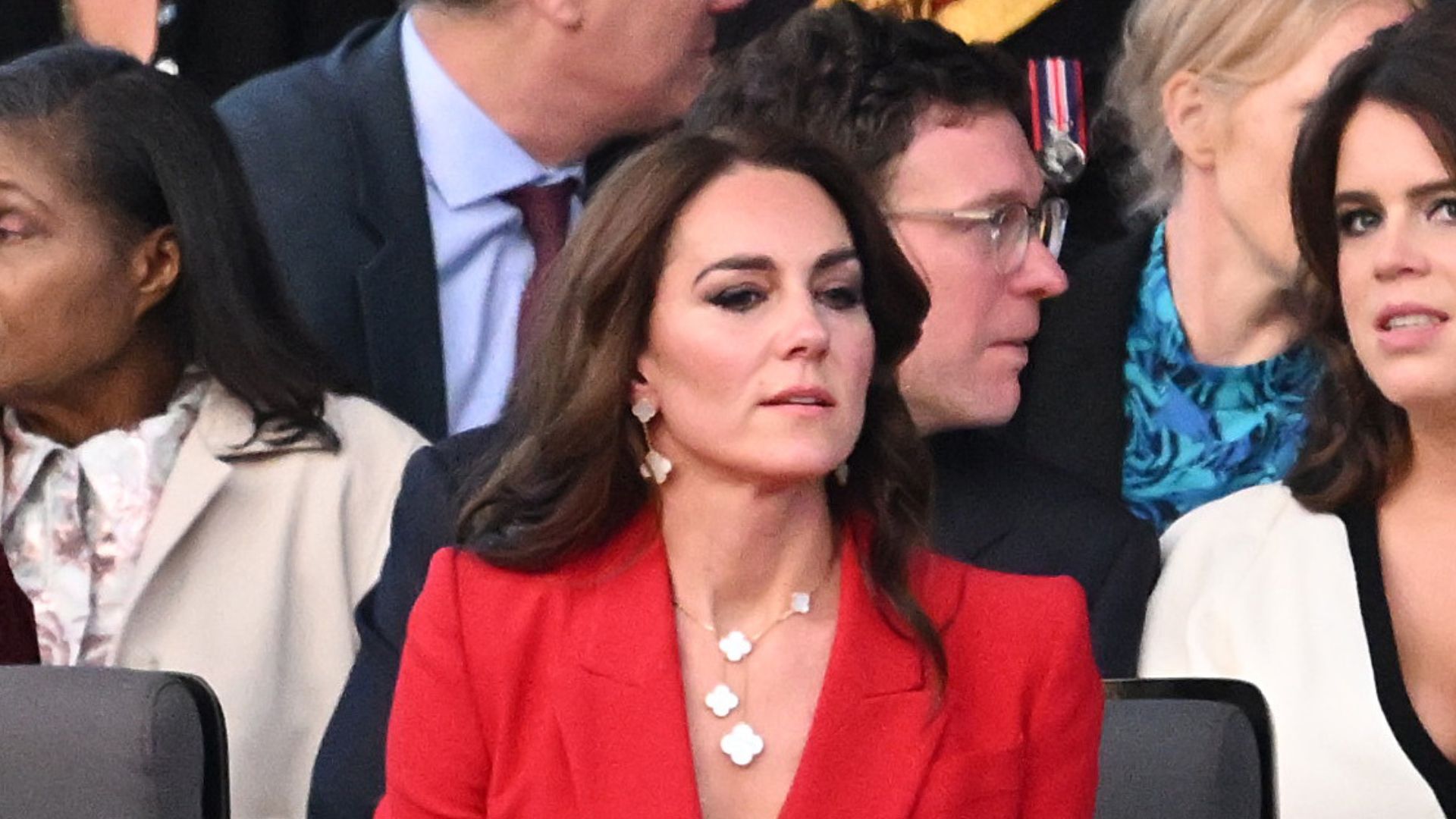 Kate Middleton rewears red suit with statement necklace for Coronation ...