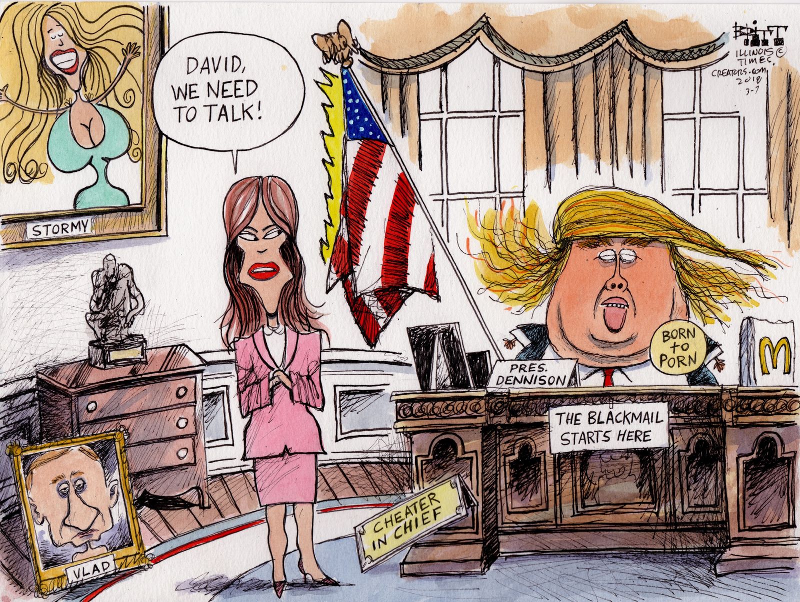 Political cartoon U.S. Trump affair allegations Melania Stormy Daniels ...